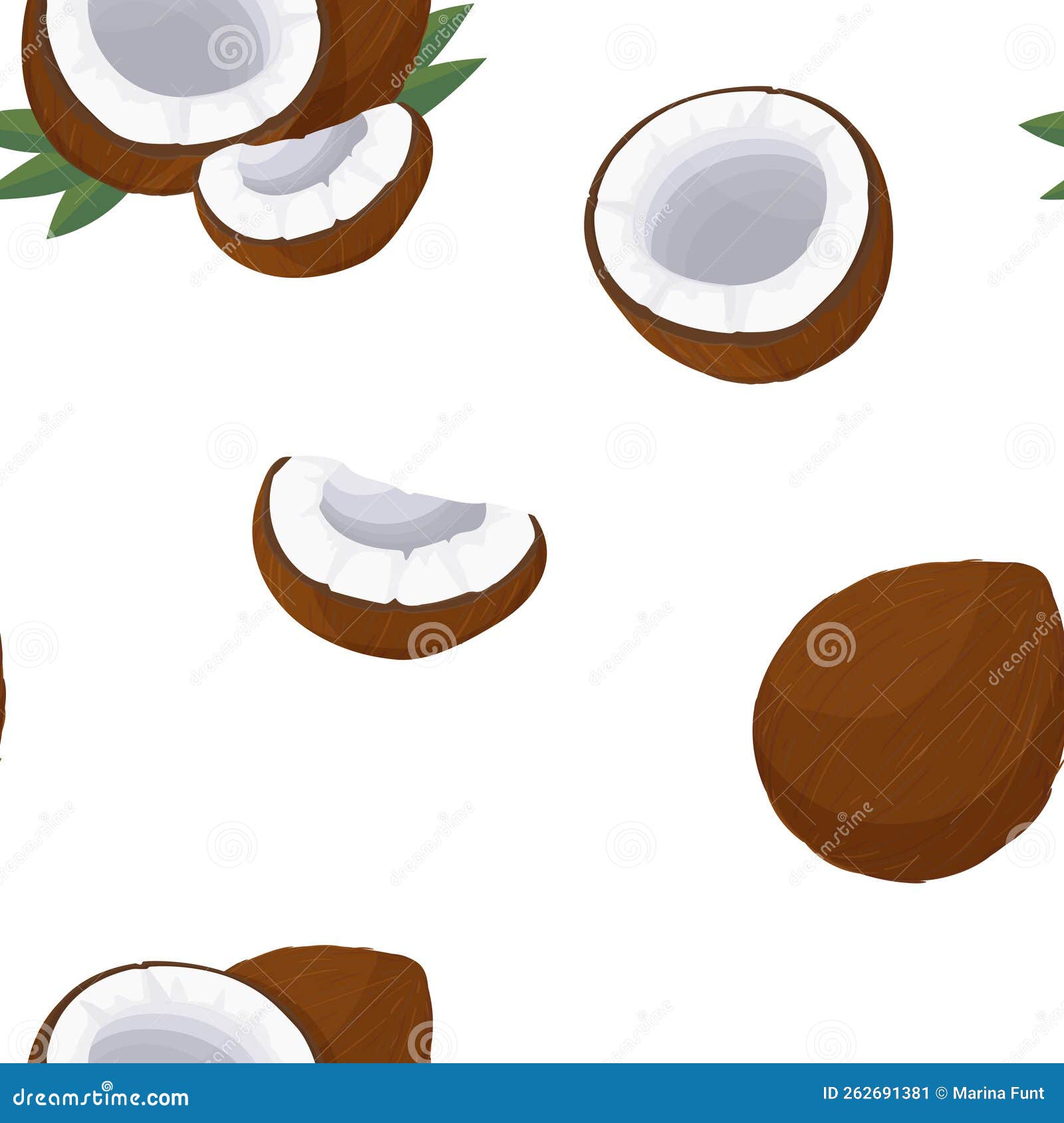 Seamless Coconut Pattern. Cutaway Coconut Fruit Stock Vector ...