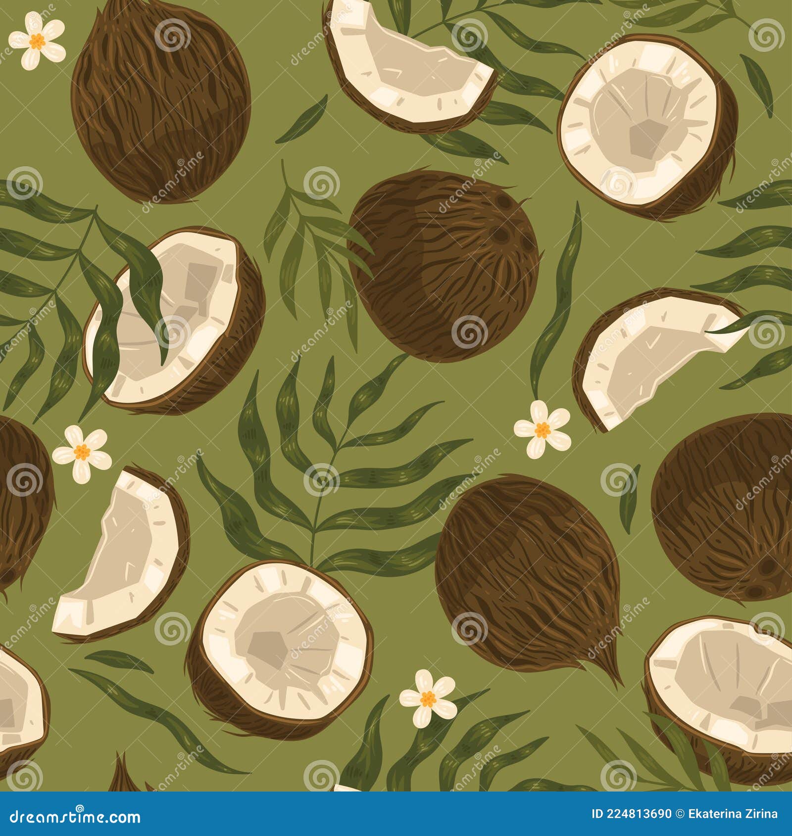 Seamless Coconut Vector Pattern. Minimalistic Food Background. Vitamins ...