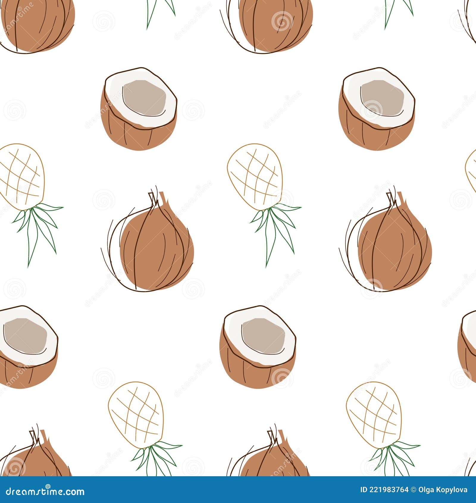 Seamless Coconut Vector Pattern. Minimalistic Food Background. Vitamins ...