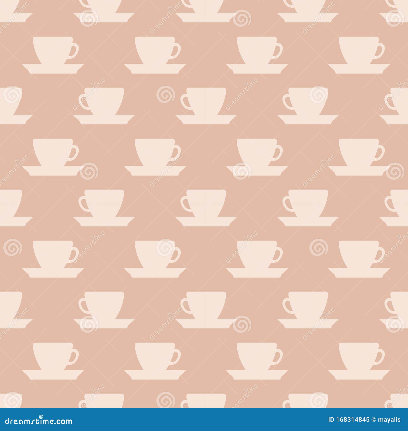 Seamless Coffee Cup Pattern on Beige Background Stock Vector ...