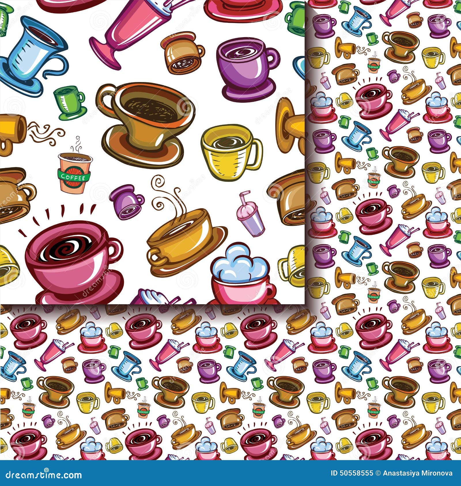 Seamless Coffee Cups Pattern Stock Vector - Illustration of cappuccino ...