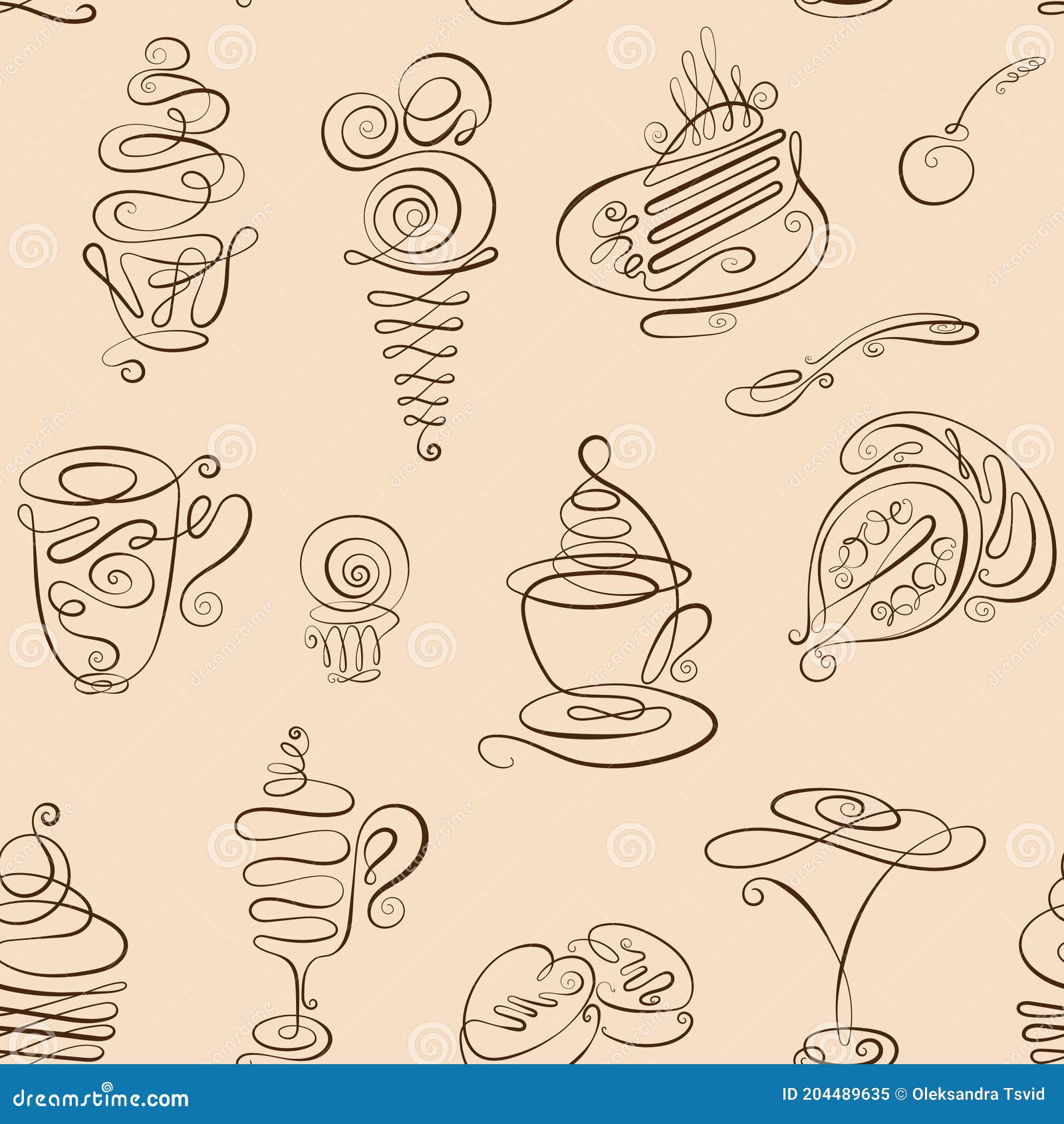 Seamless Coffee Doodles Abstract Pattern Background Stock Vector ...