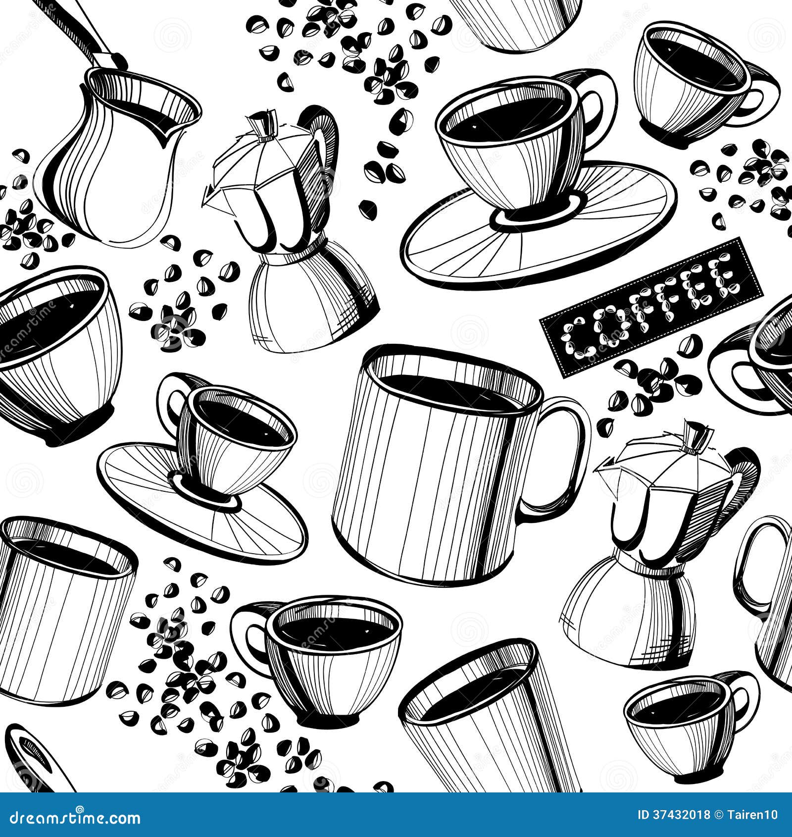 Seamless coffee pattern stock vector. Illustration of painting - 37432018