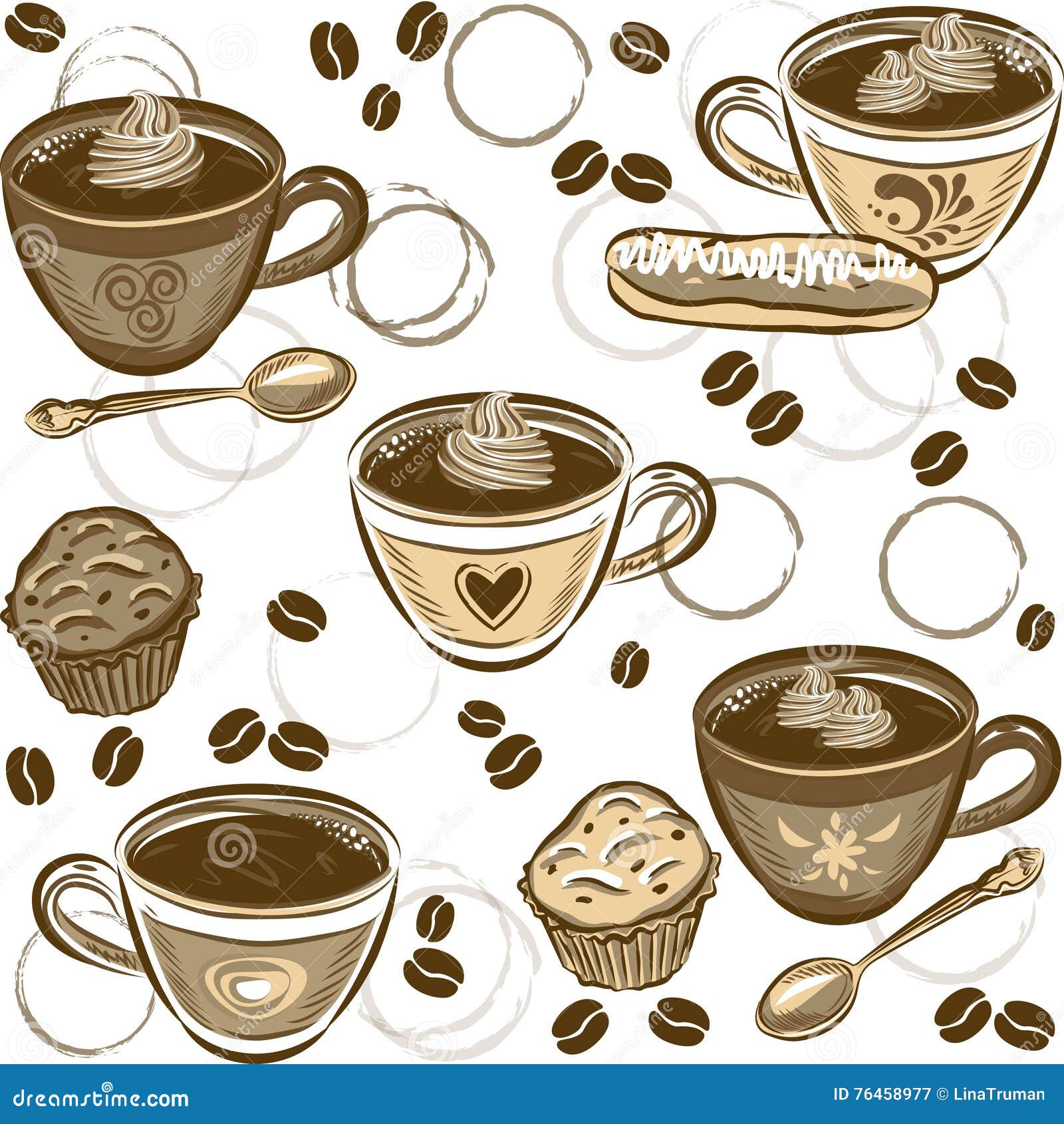 Seamless Coffee Pattern. Vector Illustration. Hand Drawn Illustration ...