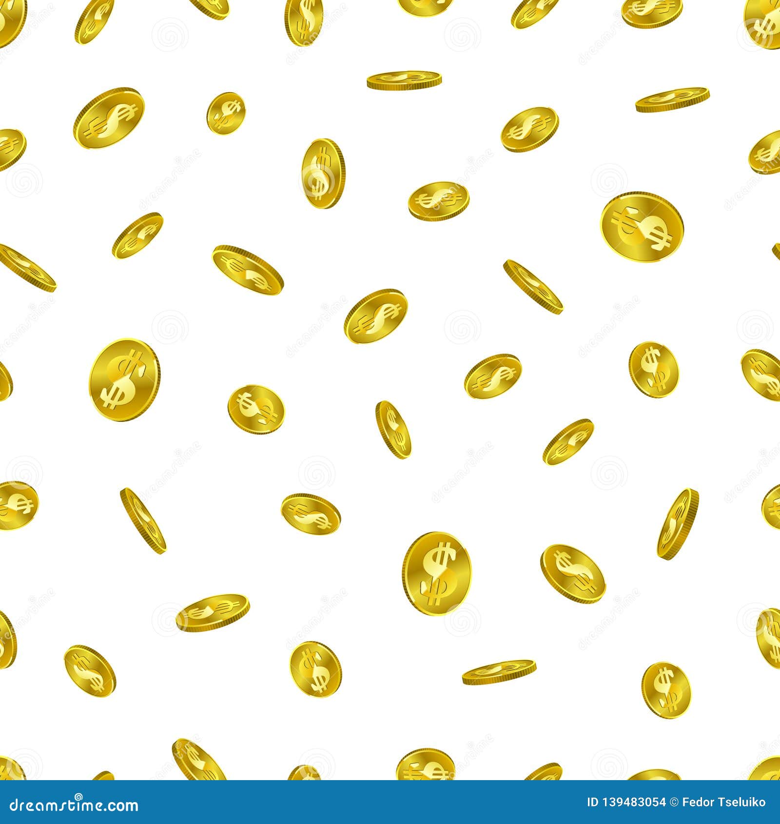 Seamless Coins Pattern. White Background. Stock Vector - Illustration ...