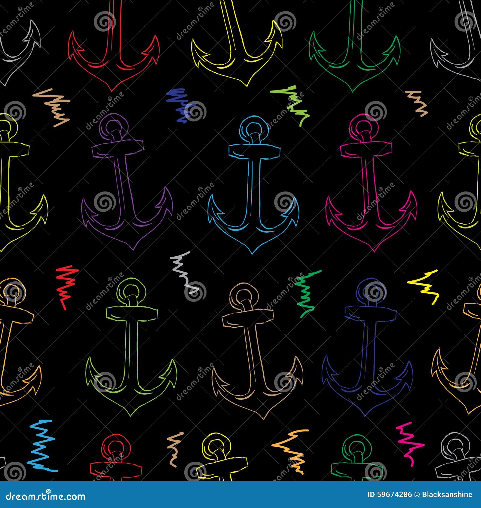 Seamless Color Anchors Contour Stock Vector - Illustration of metal ...