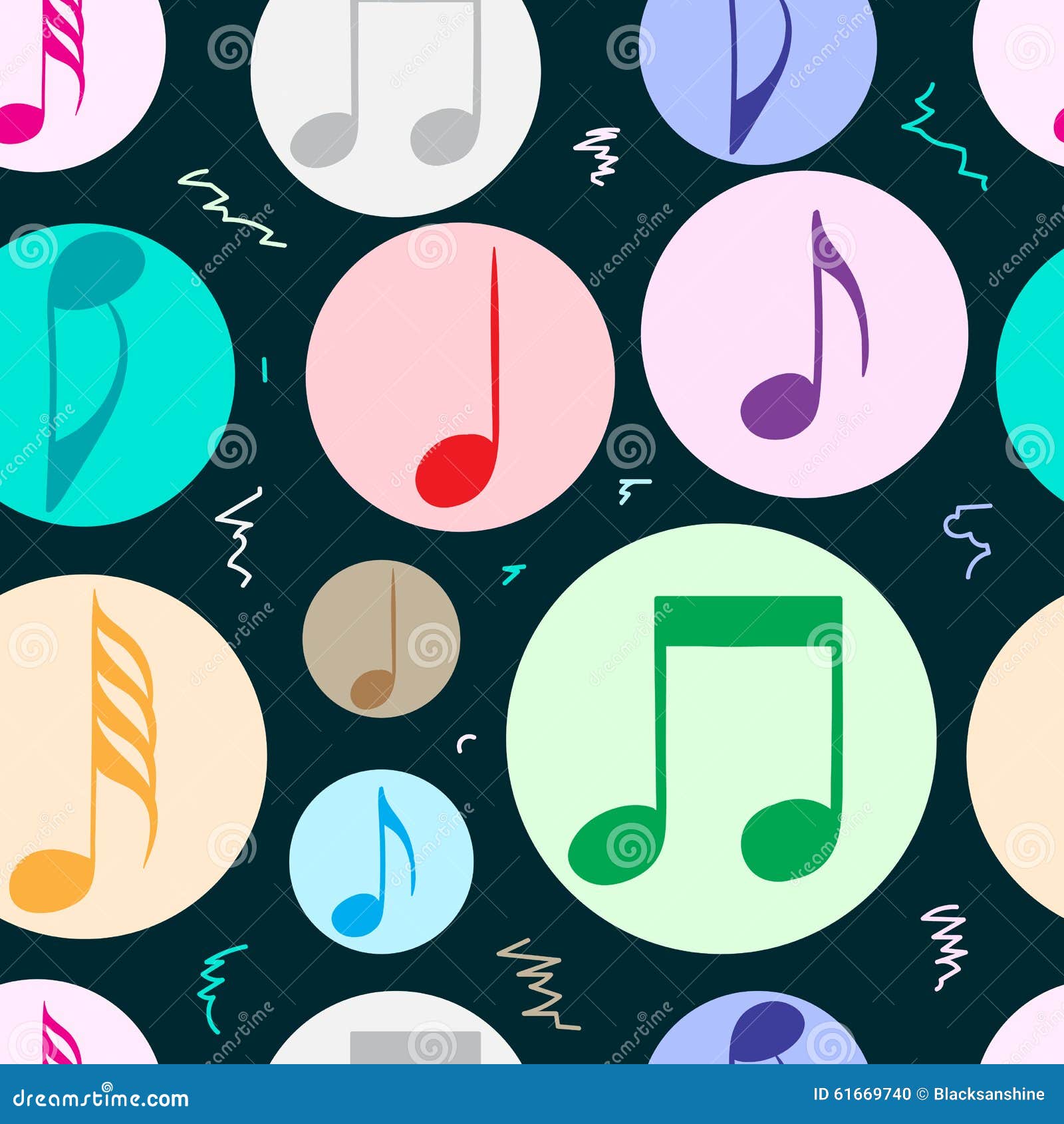 Seamless Color Notes in Circles Stock Vector - Illustration of gclef ...