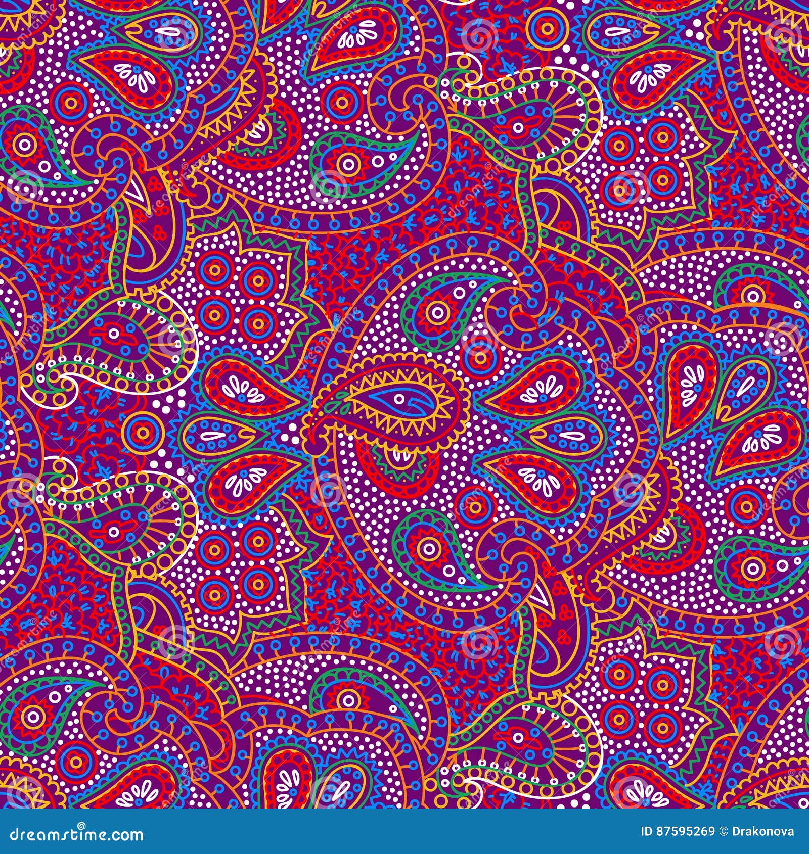 Seamless Color Paisley Pattern Stock Vector - Illustration of detailed ...
