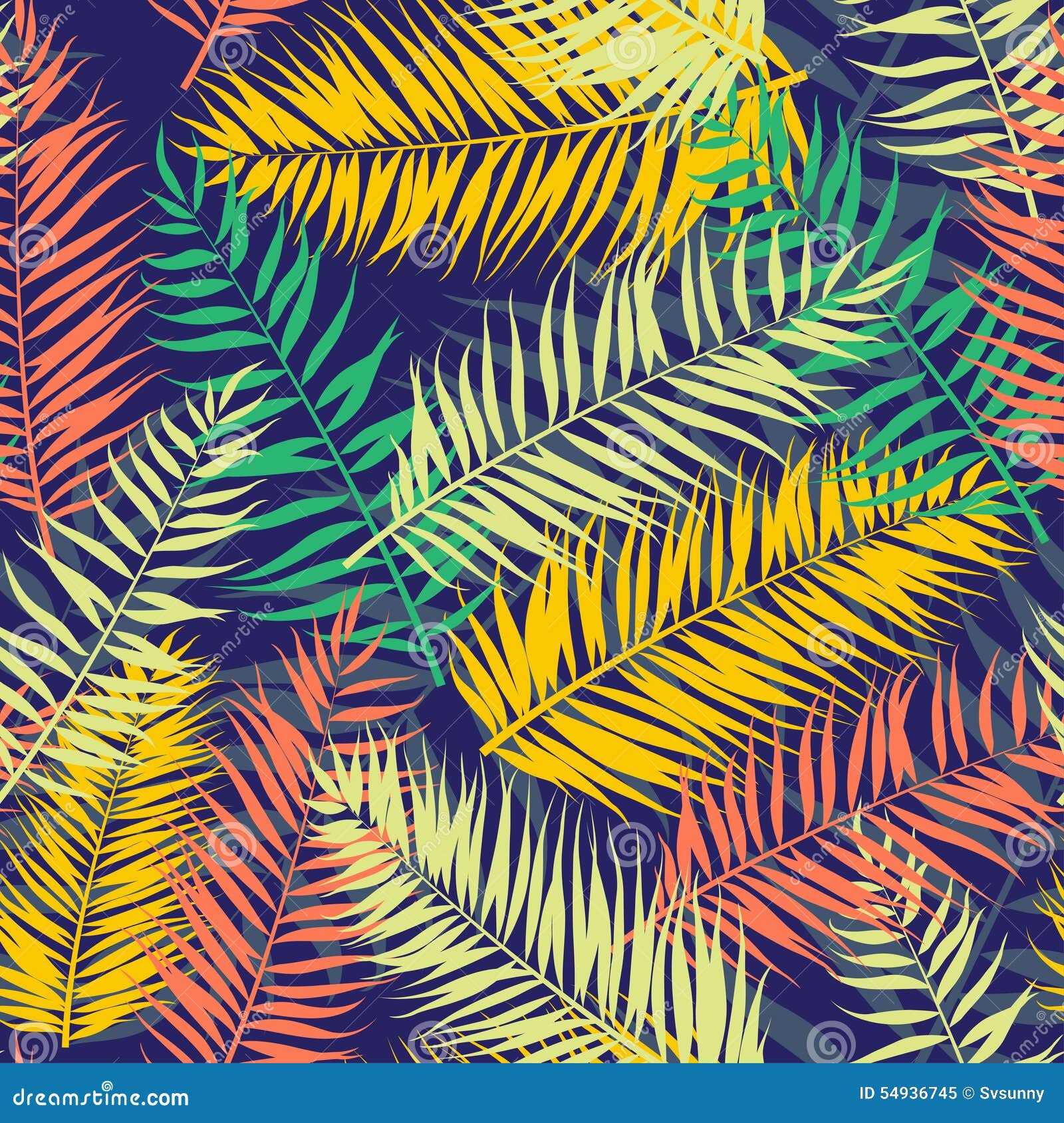Seamless Color Palm Leaves Pattern. Flat Style Stock Vector ...