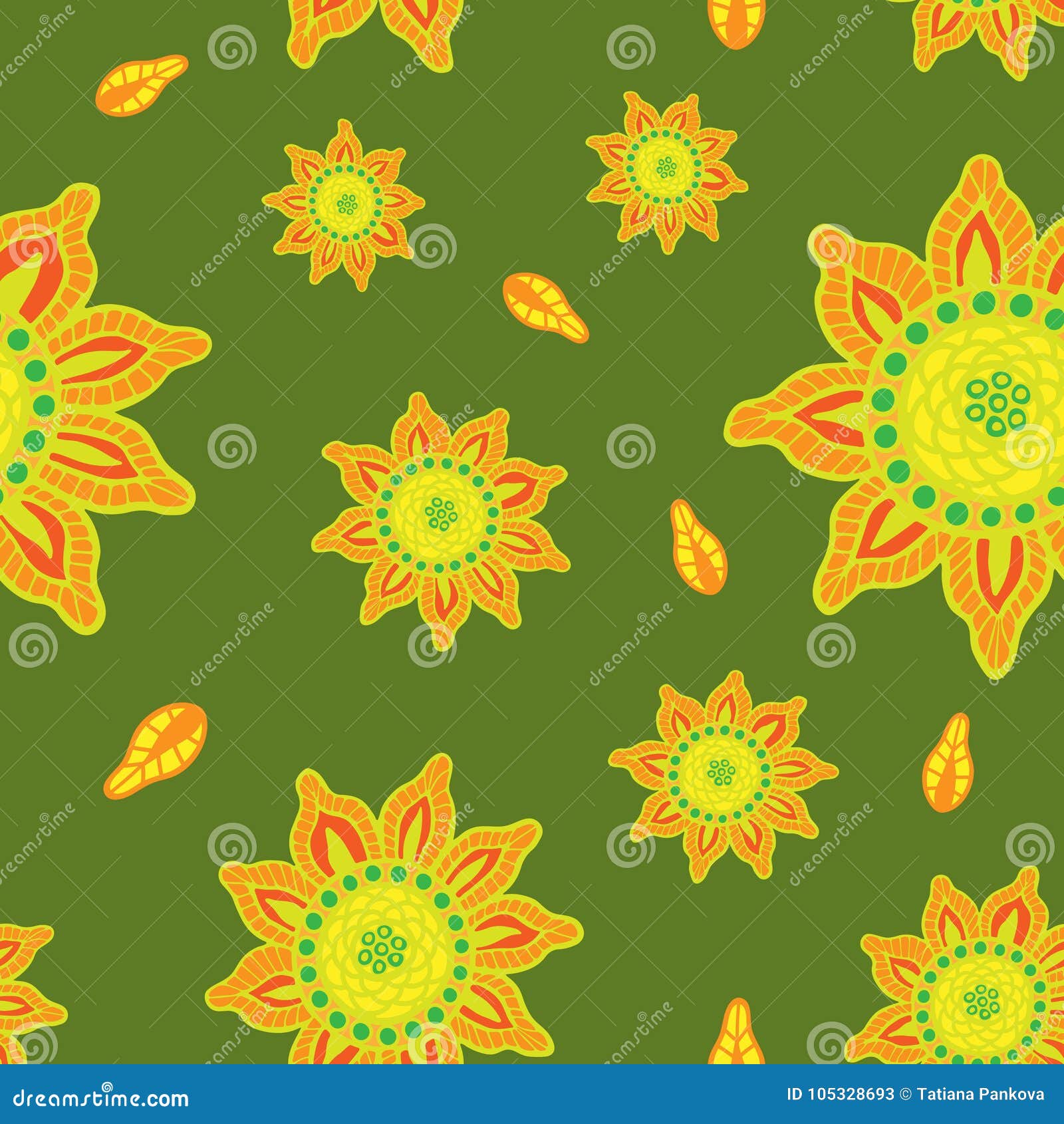 Seamless Color Pattern with Hand-drawn Abstract Flowers. Stock Vector ...