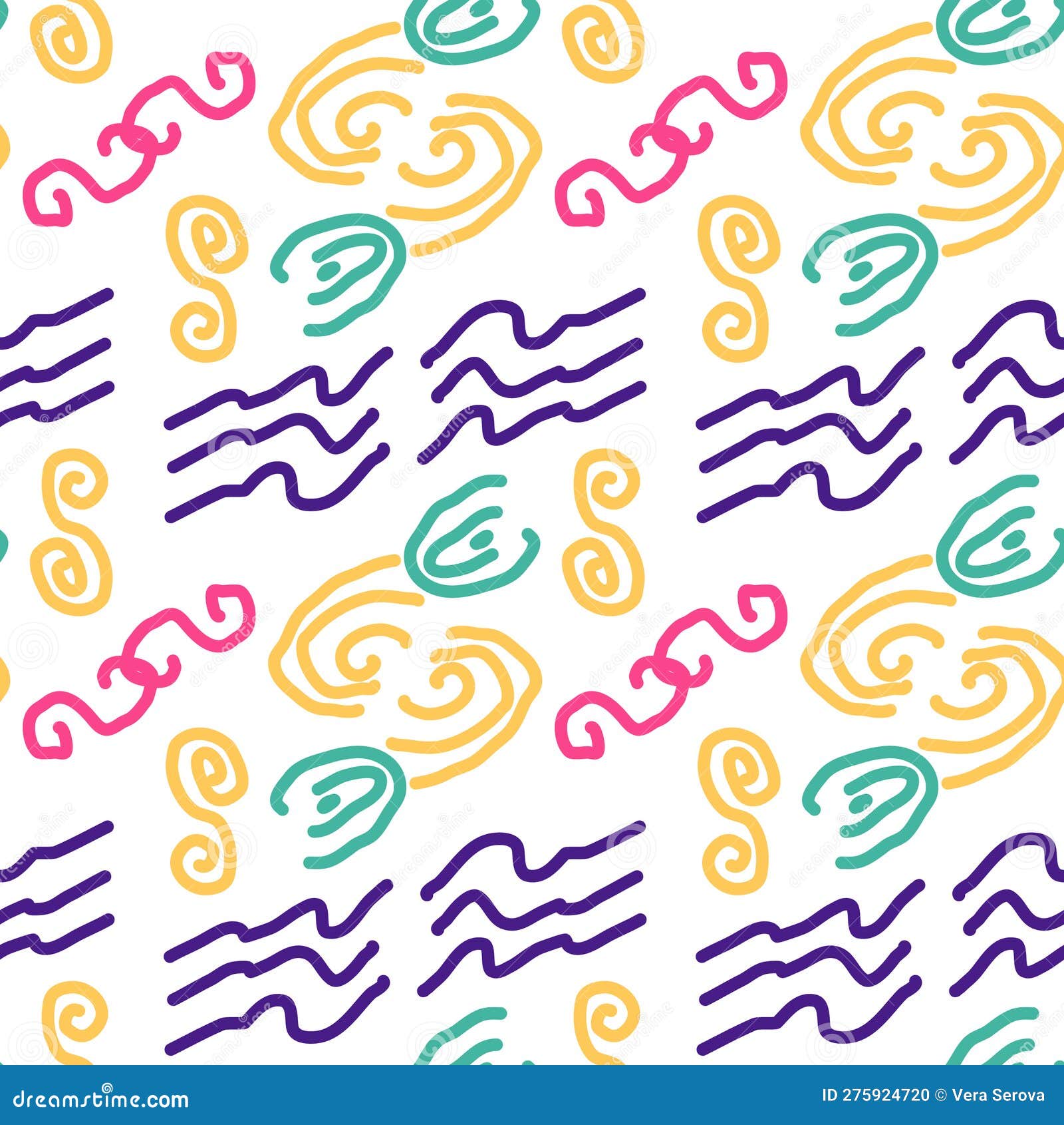 Seamless Color Pattern of Linear Doodle Squiggles. Stock Vector ...
