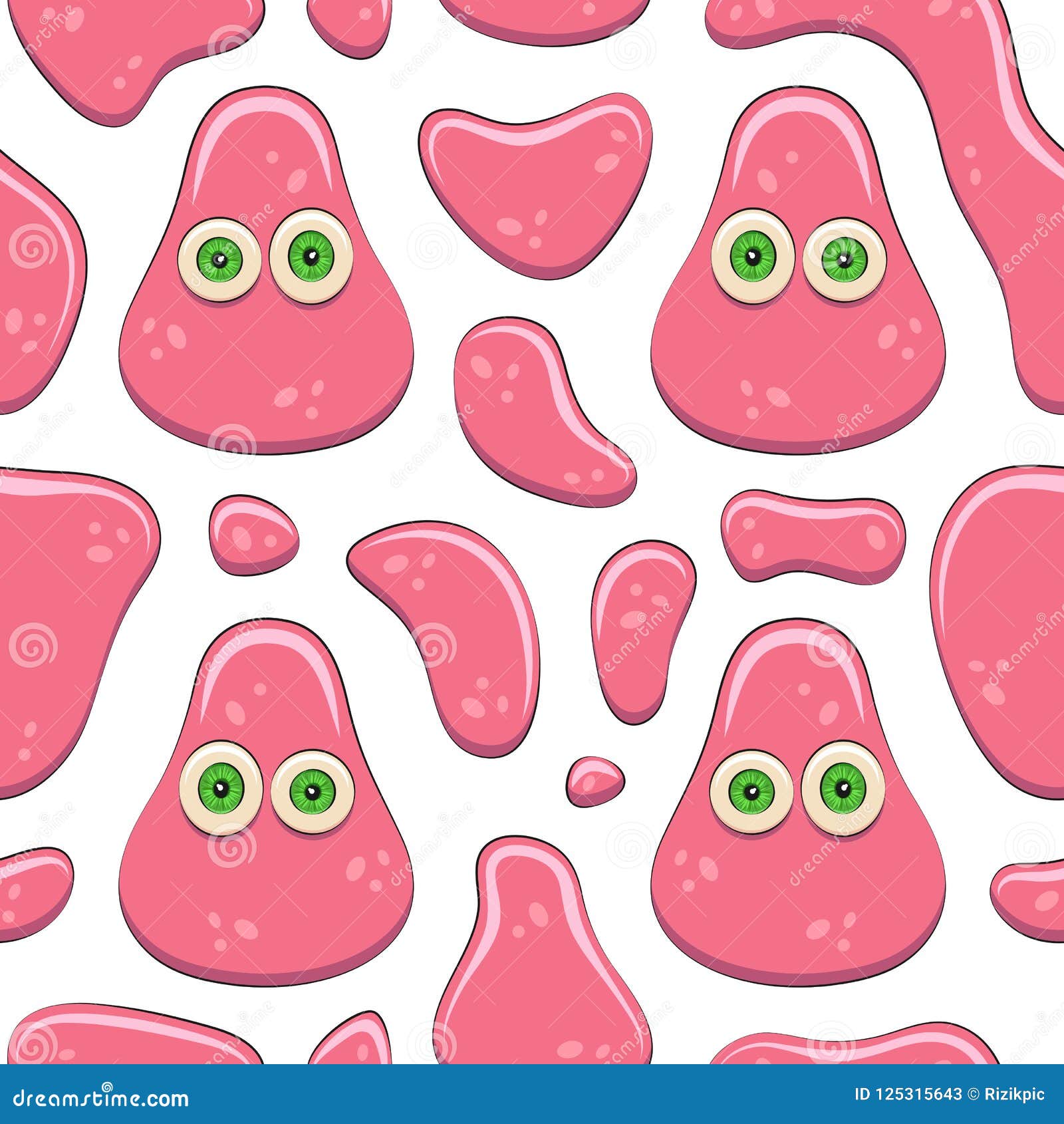 Seamless Color Pattern with Pink Jelly Character. Vector Cartoon ...