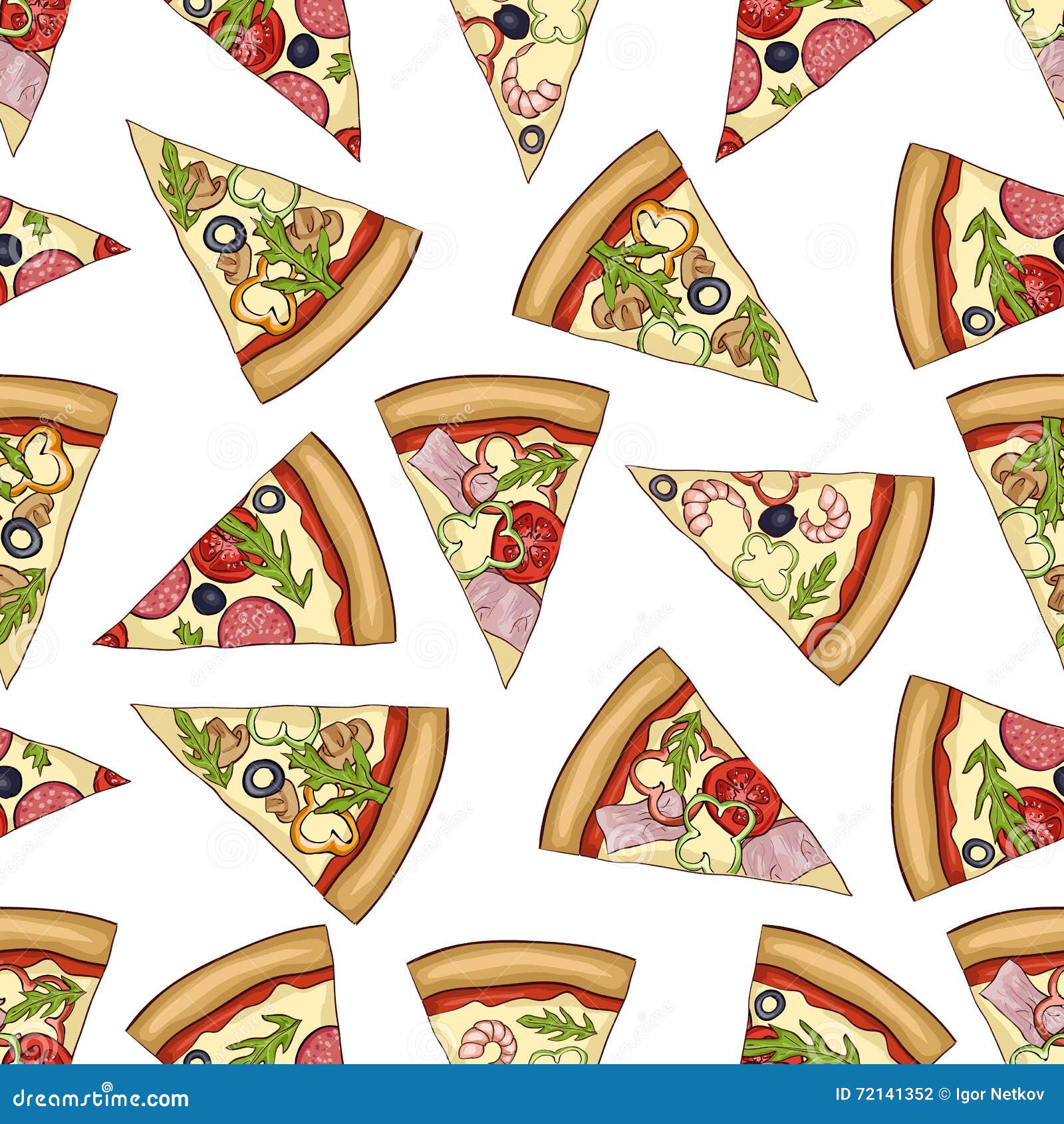 Seamless Color Pattern of 4 Types Pizza Stock Vector - Illustration of ...
