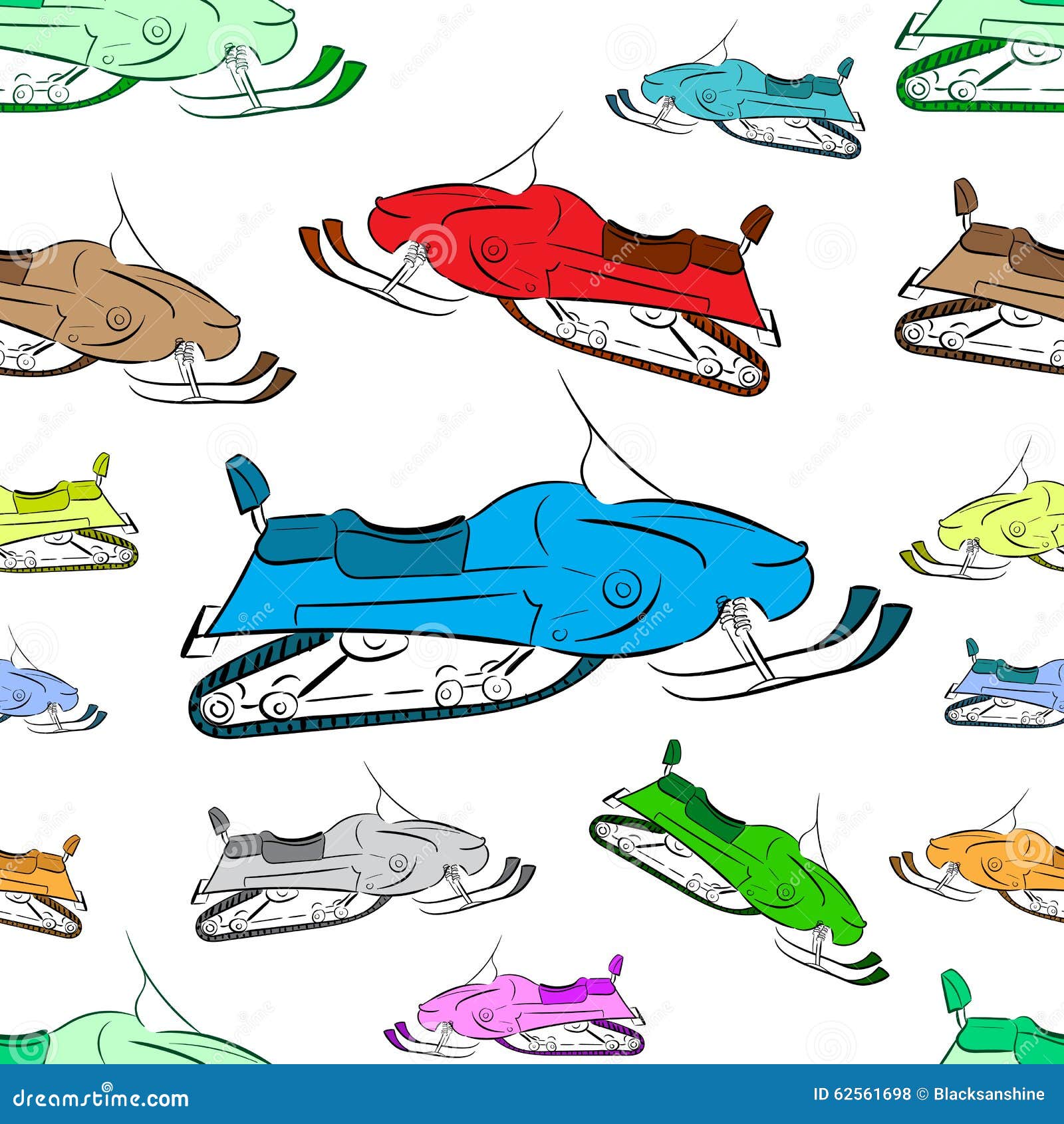 Seamless color snowmobiles stock vector. Illustration of pattern - 62561698