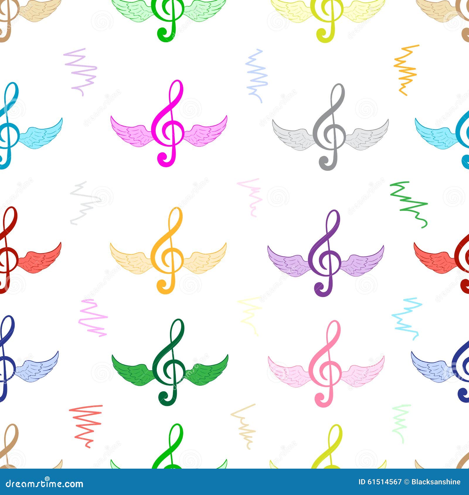 Seamless Color Winged Treble Clefs Stock Vector - Illustration of ...