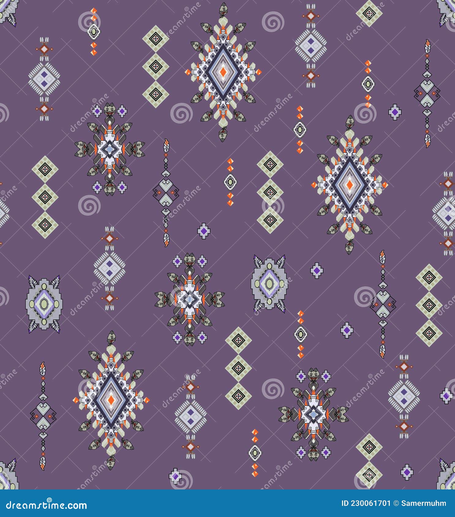 Seamless Colored Ethnic Design on Purple Ready for Textile Prints ...