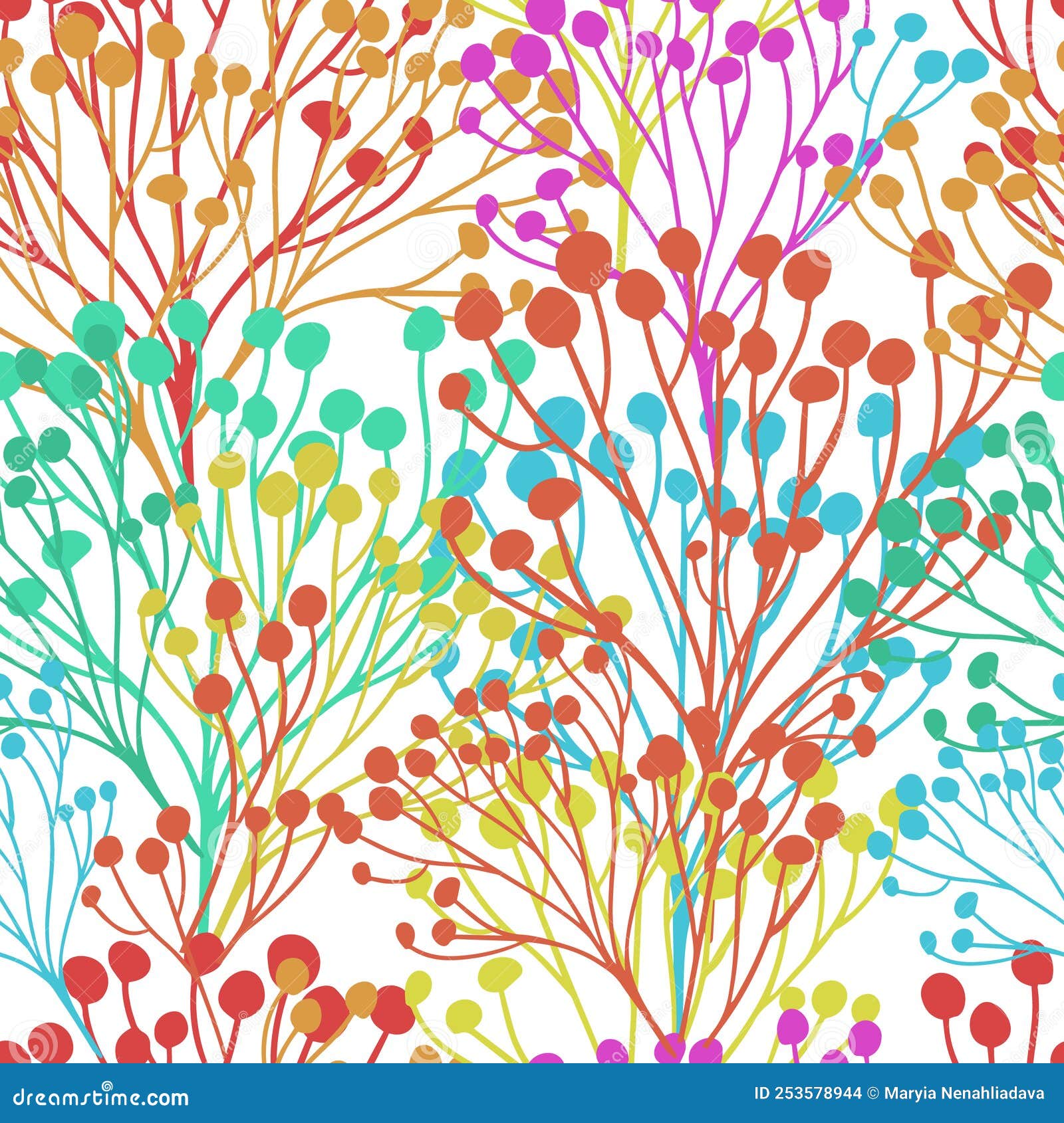 Seamless Colored Pattern of Abstract Sprigs with Berries. Vector ...
