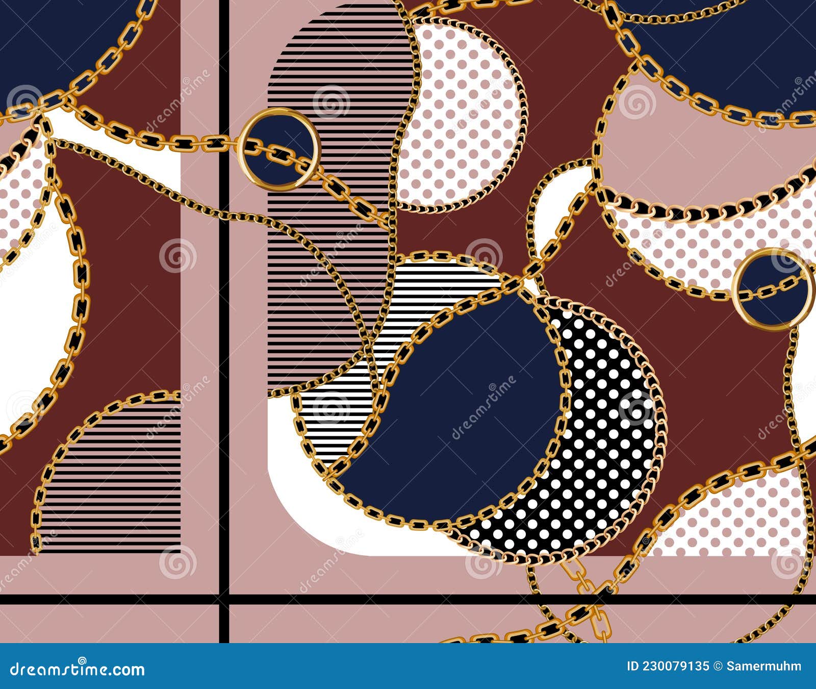 Seamless Colored Pattern with Golden Chains, Dots and Lines Patch for ...