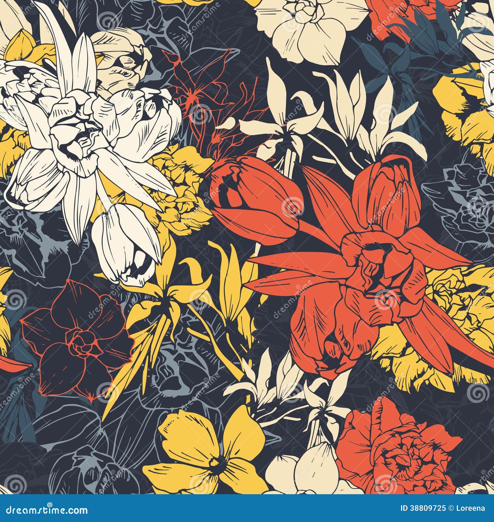 Seamless Colored Pattern, Spring Flowers Stock Vector - Illustration of ...