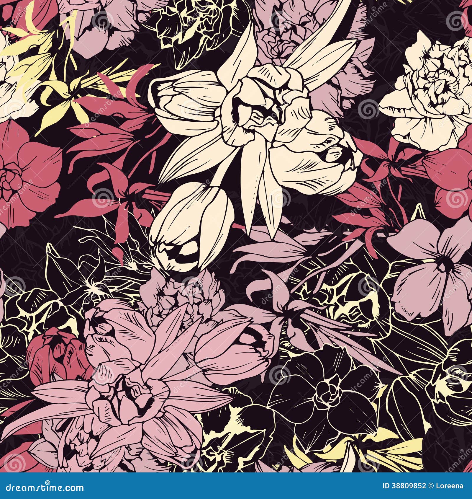 Seamless Colored Pattern, Spring Flowers Stock Vector - Illustration of ...