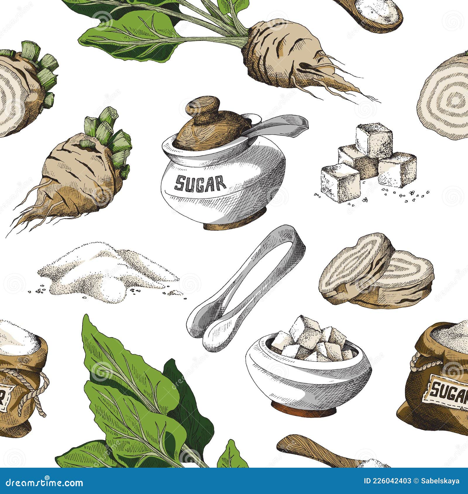 Seamless Colored Pattern of Sugar Beet and Objects with Sugar ...