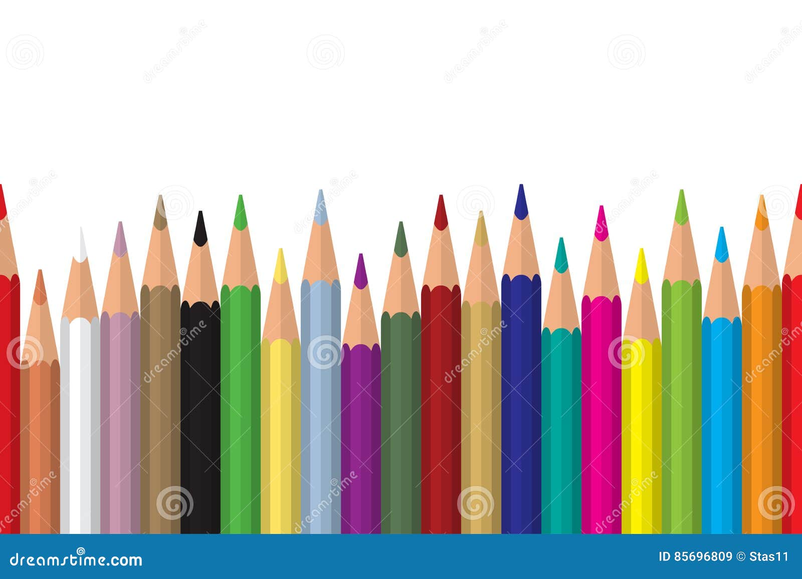Seamless Colored Pencils Row with Wave on Lower Side. Flat Design Stock ...