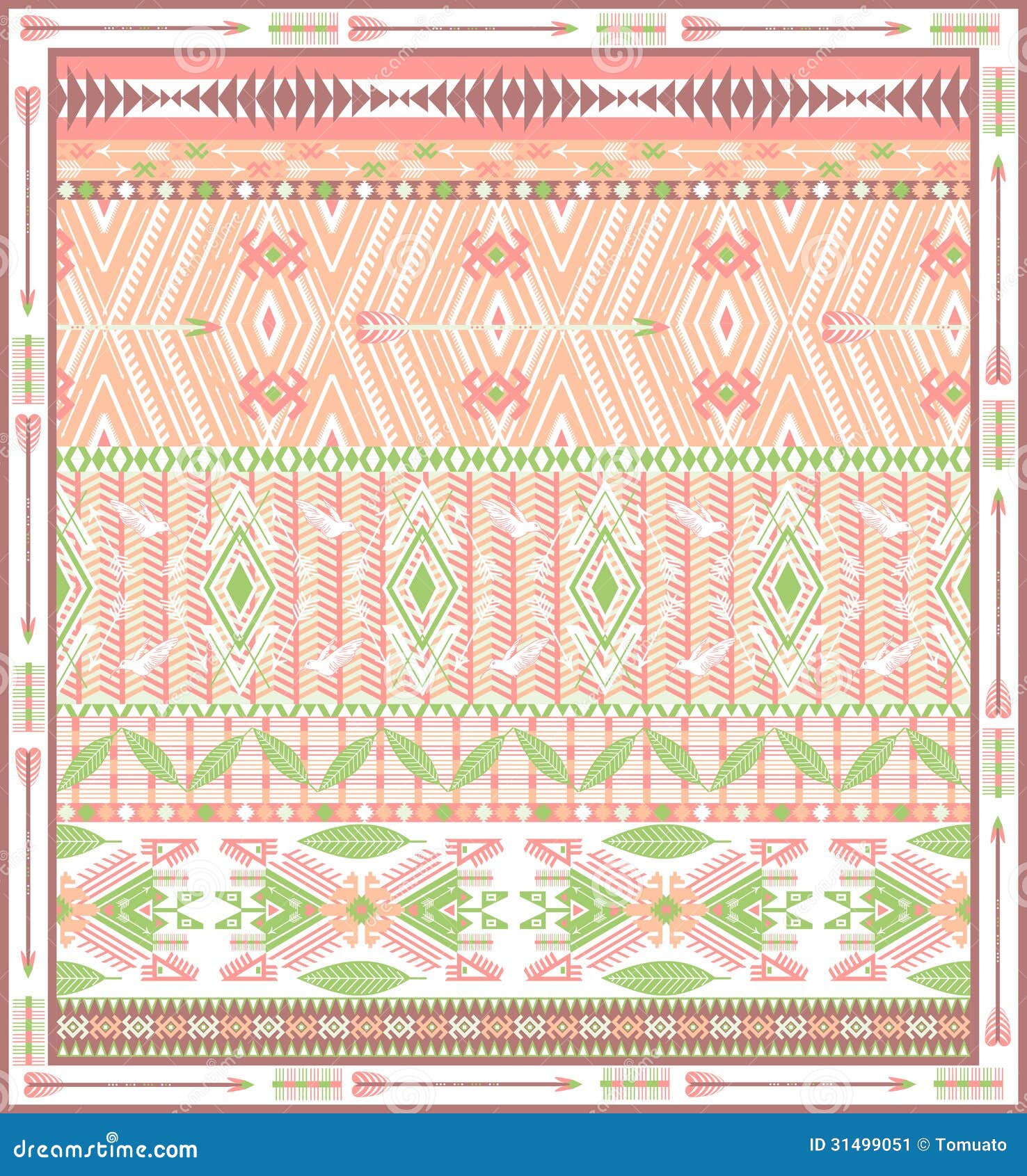 Seamless Colorful Aztec Geometric Pattern with Birds and Arrows Stock ...