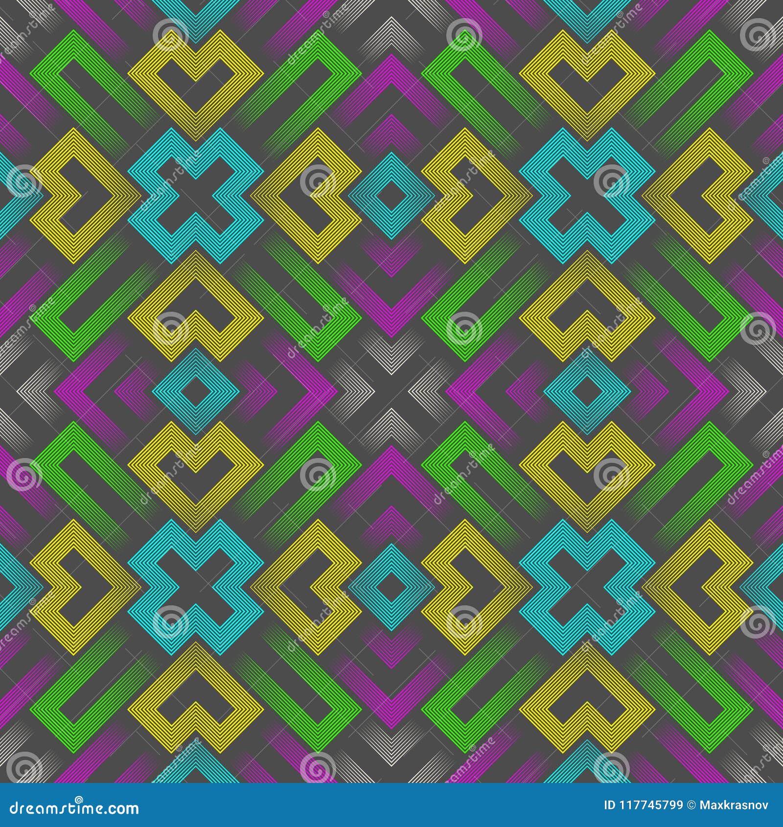 Seamless Colorful Aztec Ornament. 3d Sacred Geometry Pattern Stock ...