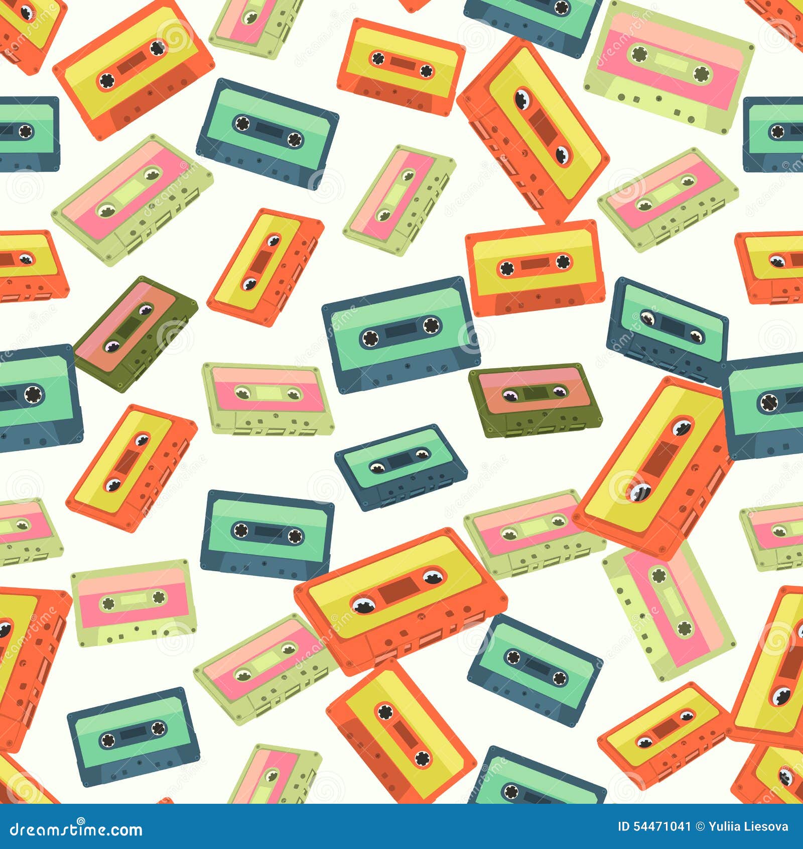 Seamless Colorful Background Made Of Audio Tapes In Flat Design Stock ...