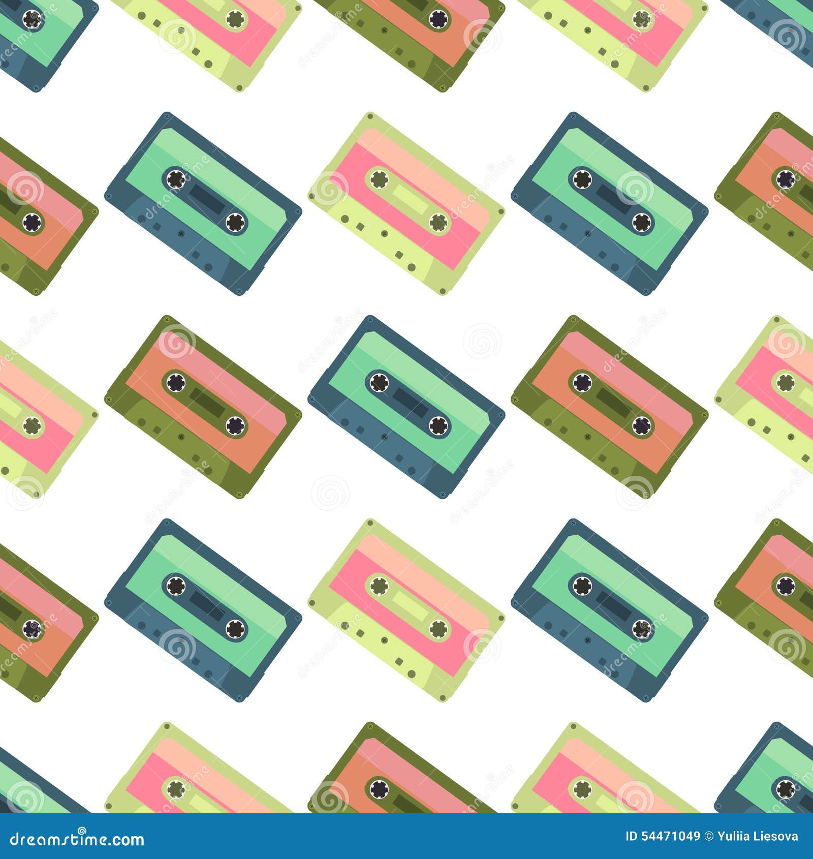 Seamless Colorful Background Made of Audio Tapes in Flat Design Stock ...