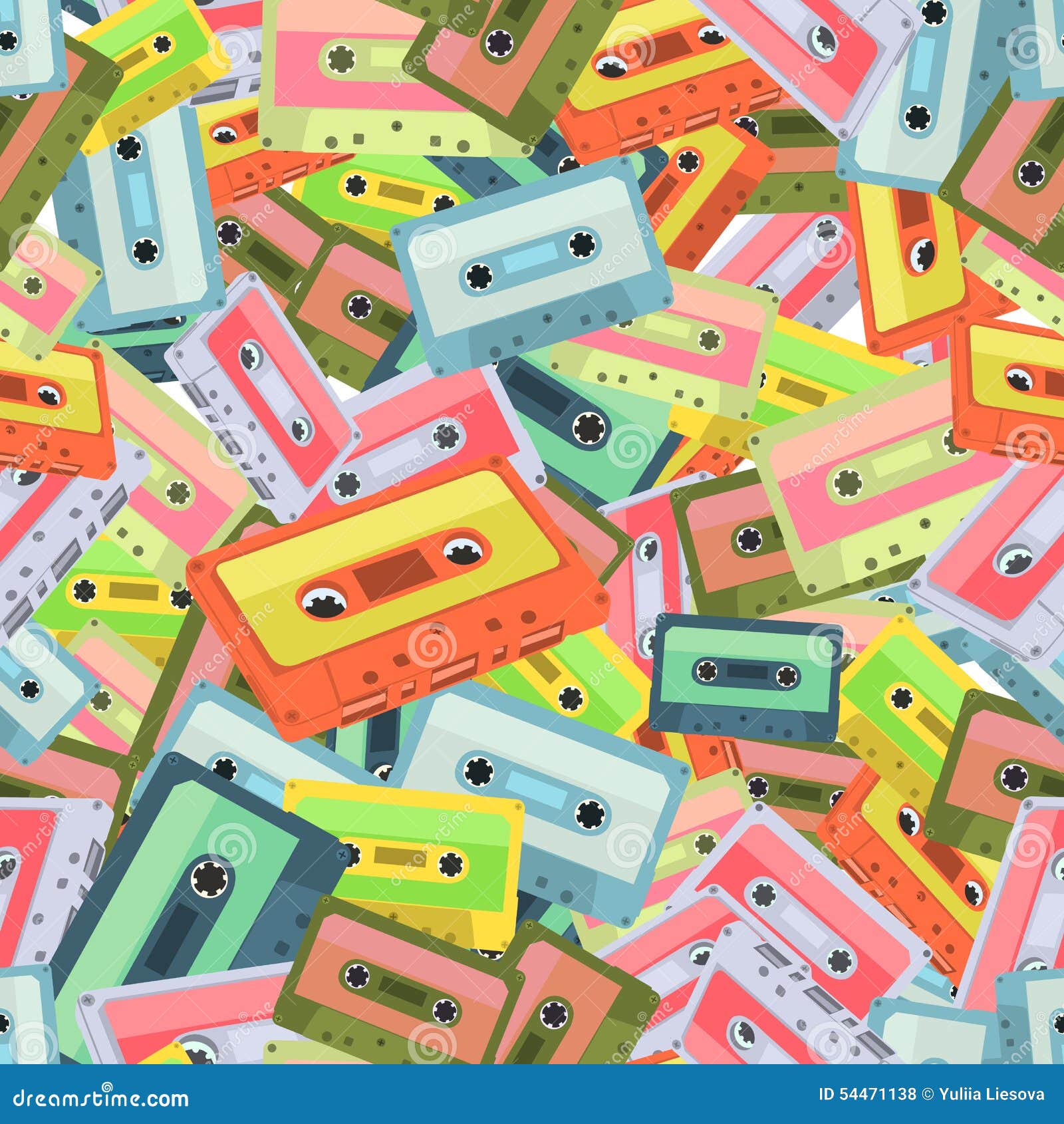 Seamless Colorful Background Made of Audio Tapes in Flat Design Stock ...