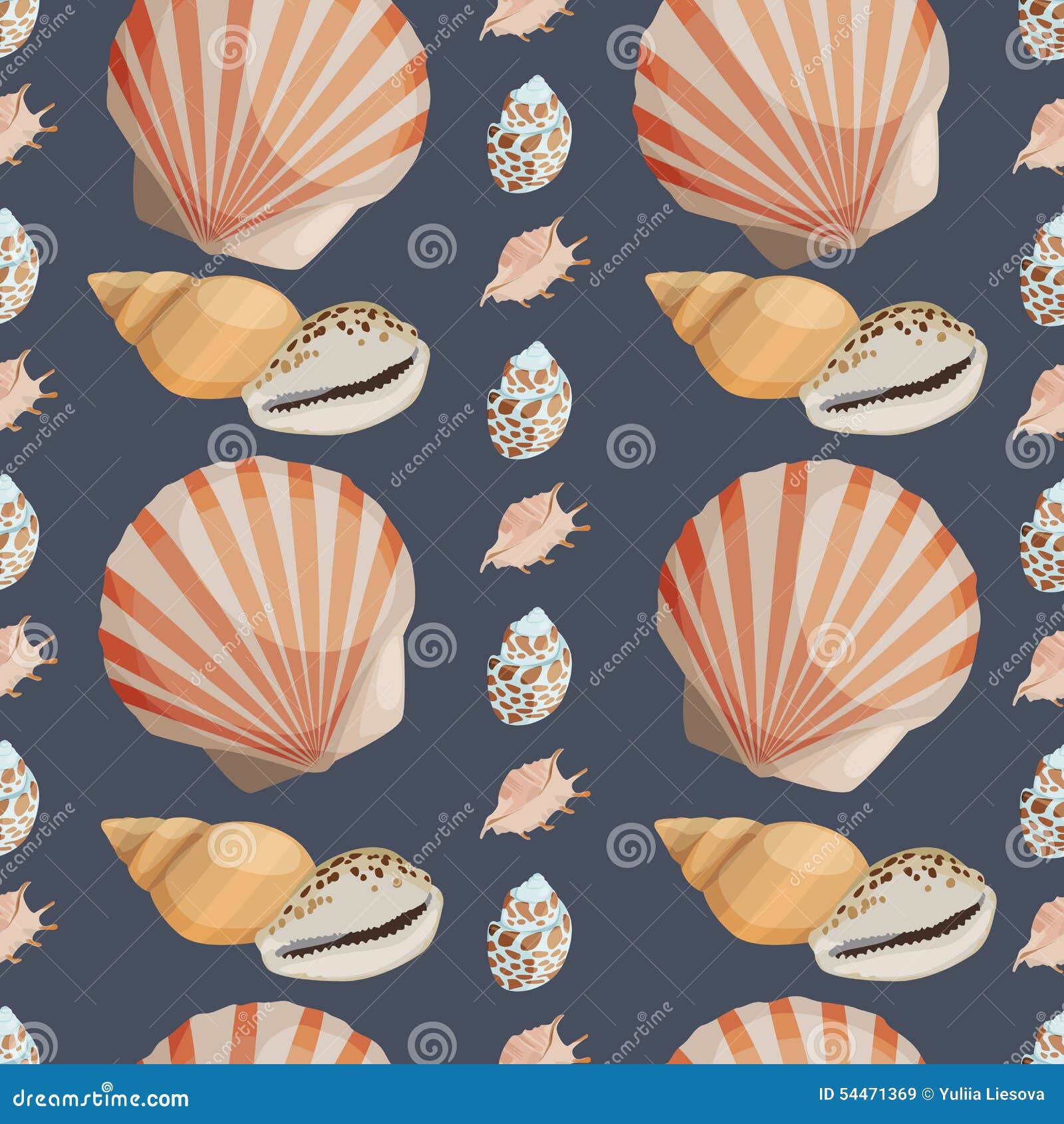 Seamless Colorful Background Made of Different Shells in Flat De Stock ...