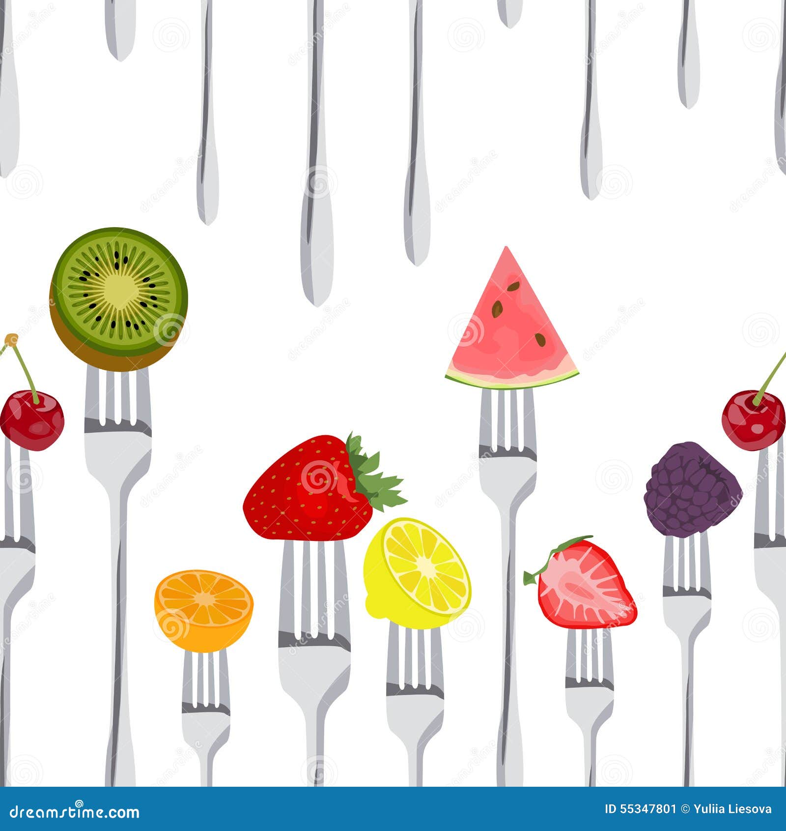 Seamless Colorful Background Made of Fruits on the Forks Stock Vector ...