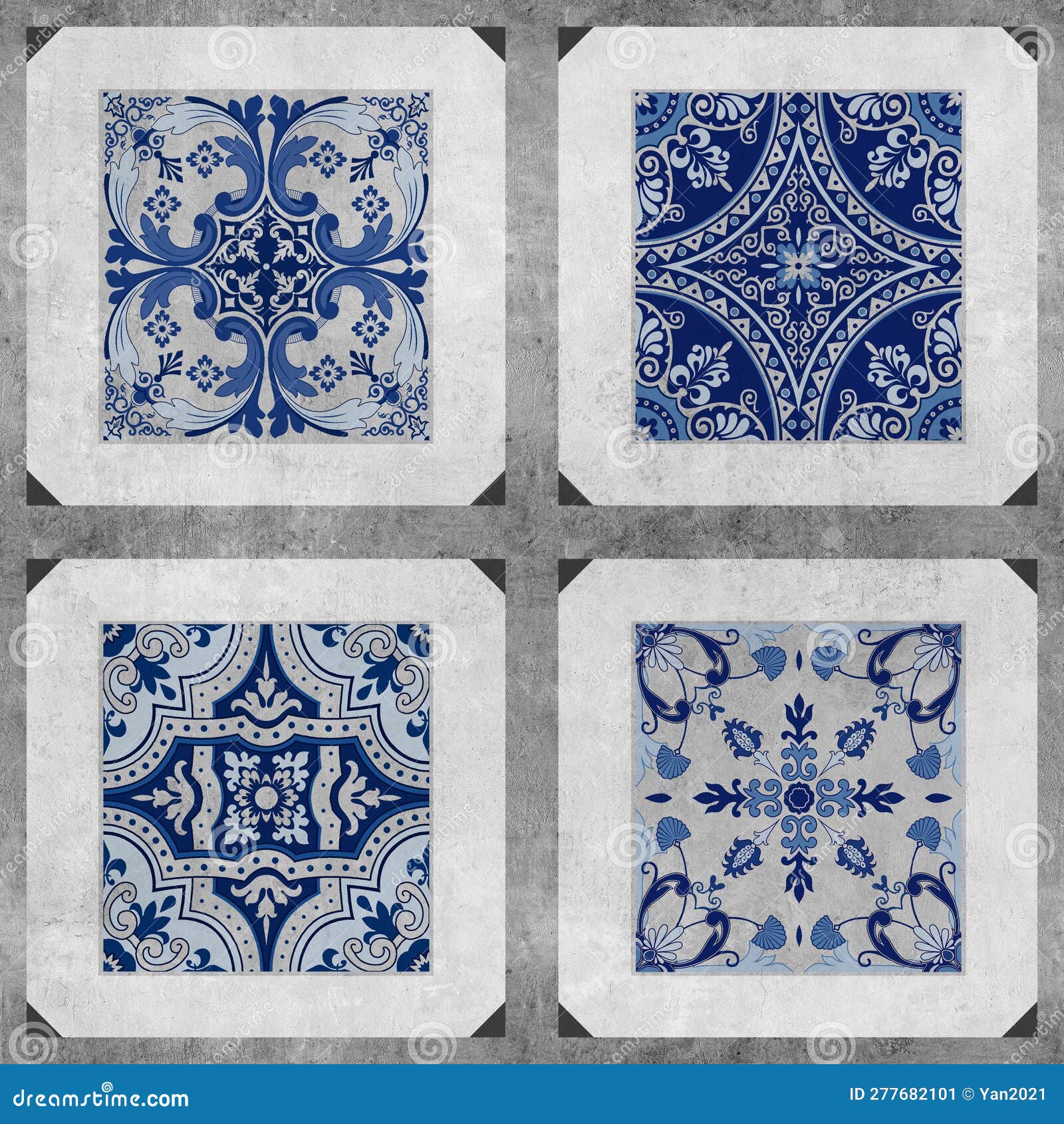 Seamless Vintage Blue and Grey Tiled Wall and Floor with Unique Mixed ...