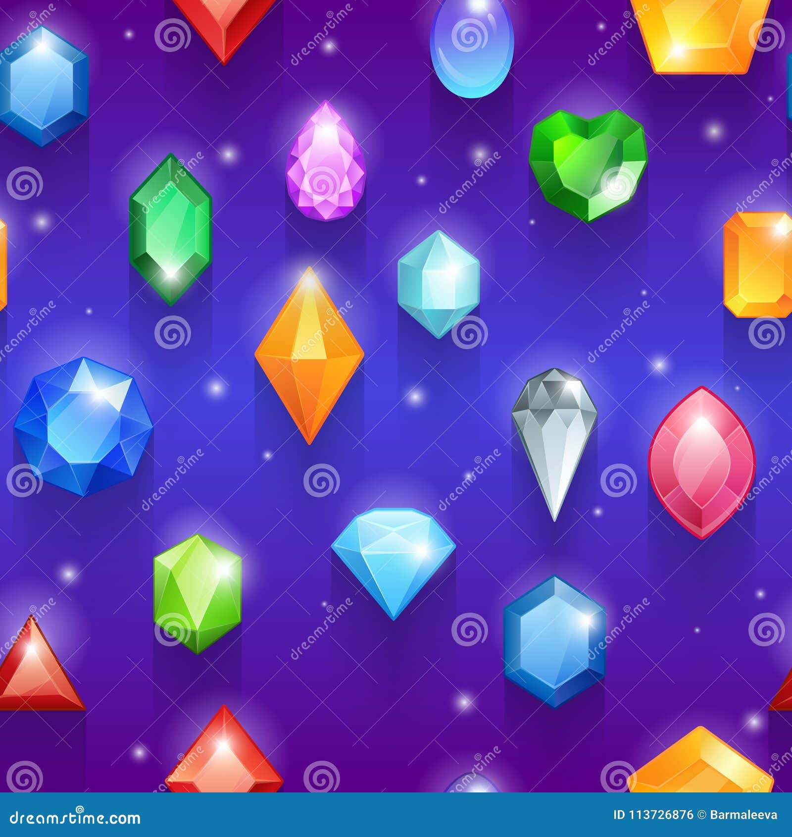 Seamless Colorful Gemstones Pattern. Diamonds and Gems Elements on Dark ...