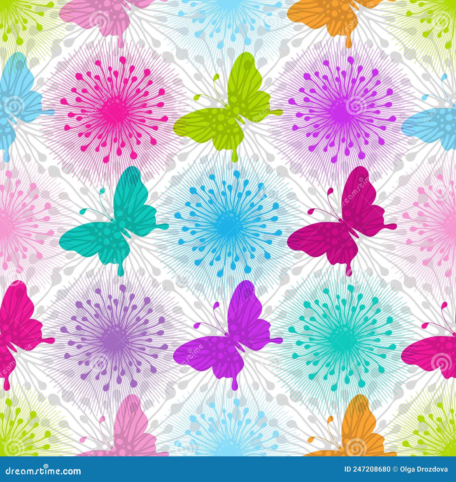 Seamless Colorful Geometric Pattern with Butterflies Stock Illustration ...