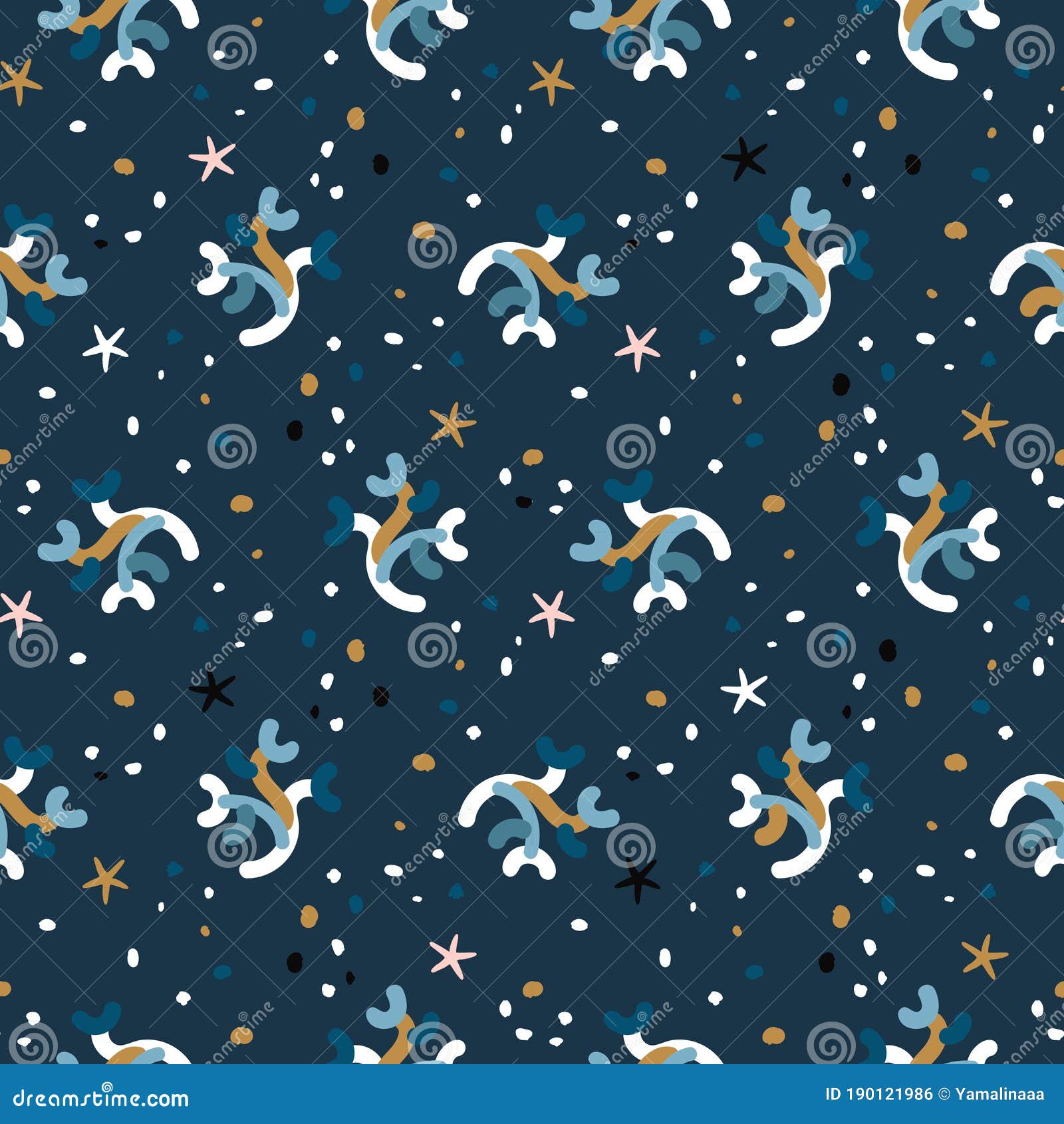 Seamless Colorful Hand Drawn Pattern with Sea Creatures. Abstract ...