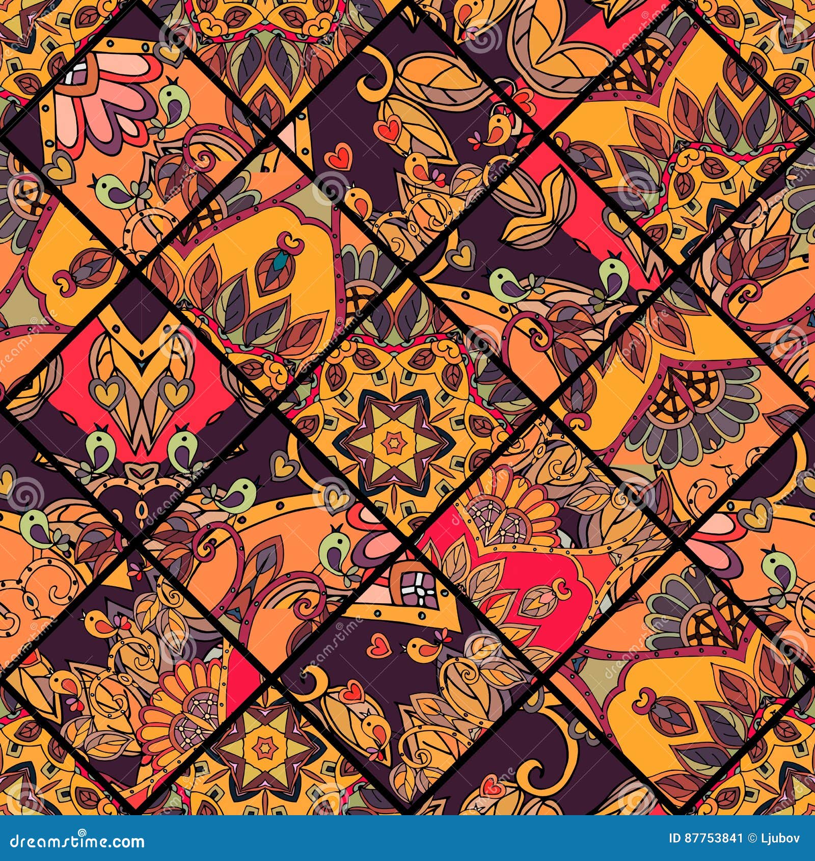 Seamless Colorful Patchwork Pattern In Boho Style Stock Vector