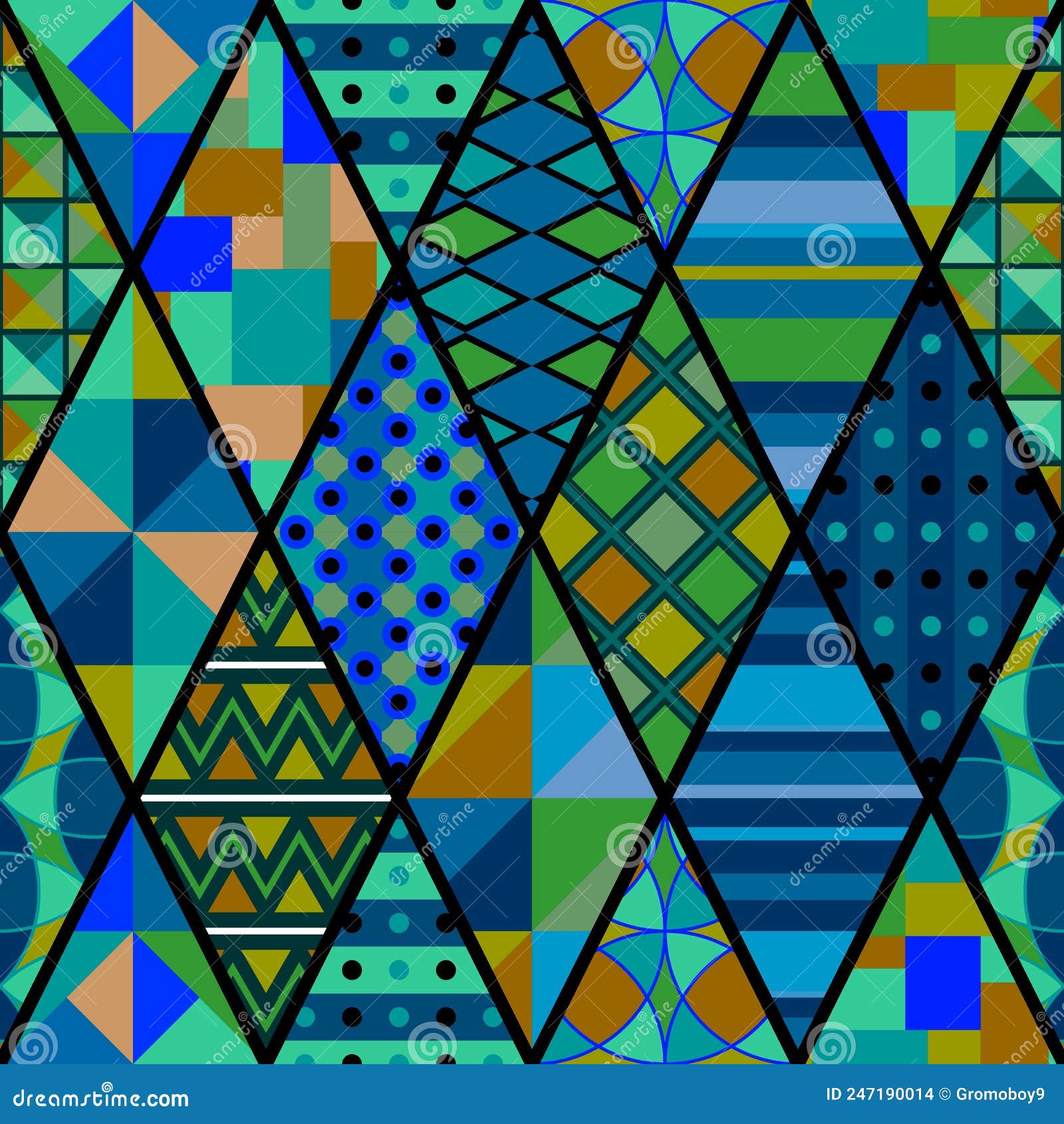Seamless Colorful Patchwork Pattern With Different Ornaments Vector