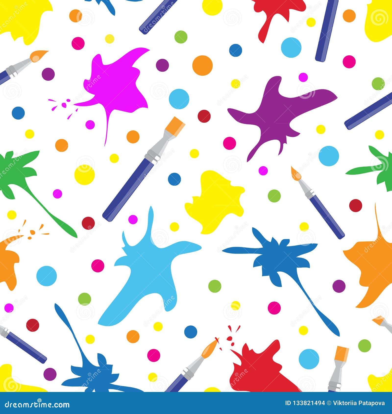 Seamless Colorful Pattern with Brushes and Paint Splashes. Creativity ...