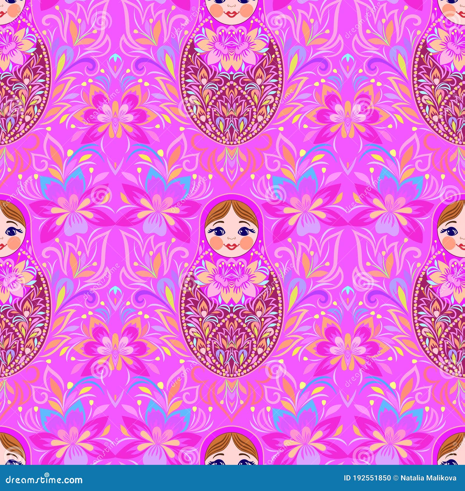 Seamless Colorful Pattern with Nesting Dolls. Stock Vector ...