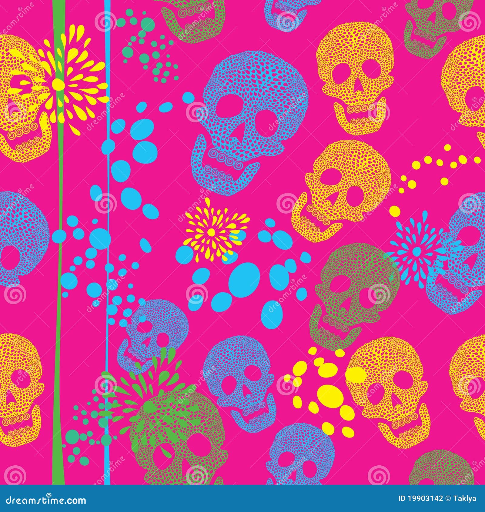 Seamless Colorful Pattern with Skull Stock Illustration - Illustration ...