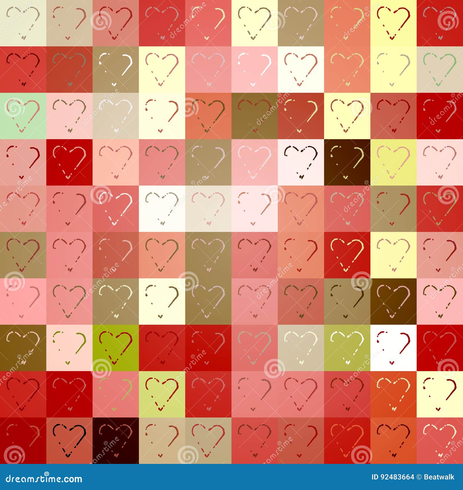 Seamless Colorful Pattern of Squares and Drawing Hearts Stock Vector ...
