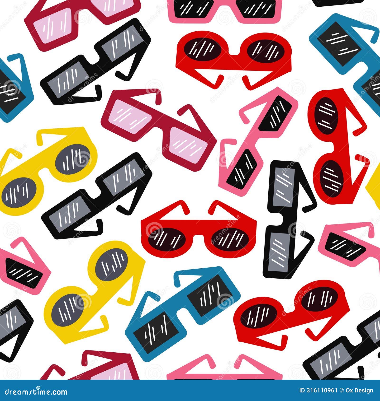 Seamless Colorful Sunglasses Pattern. Isolated on White Background ...