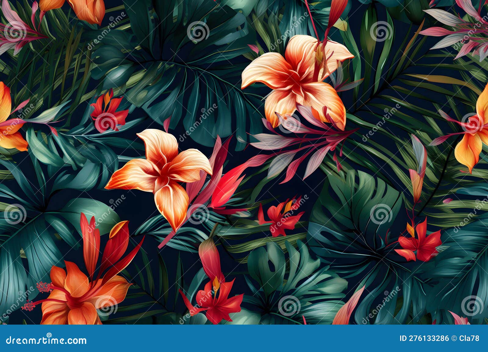 Seamless Colorful Tropical Floral Pattern, Ai Generative Illustration ...