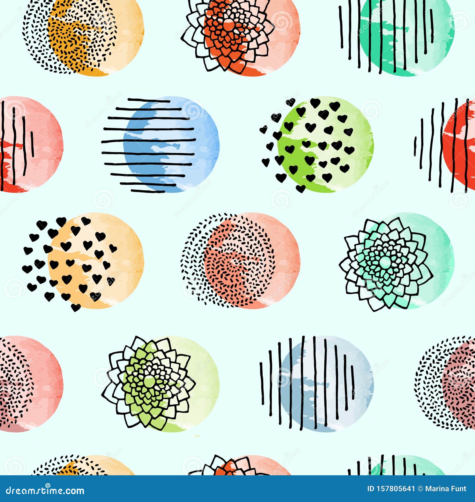Seamless Colourful Abstract Pattern with Hand Draw Doodle Textures ...