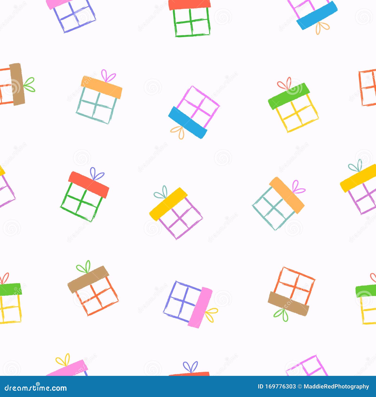 Seamless Colourful Gift Box Pattern Vector in a Hand Drawn Style, on a ...
