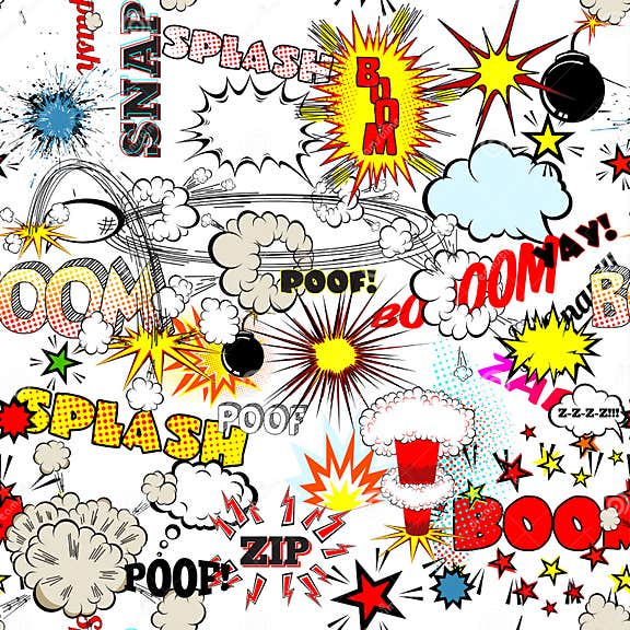 Seamless Comic Book Explosion, Bombs and Blast Set. Bubbles for Speech ...
