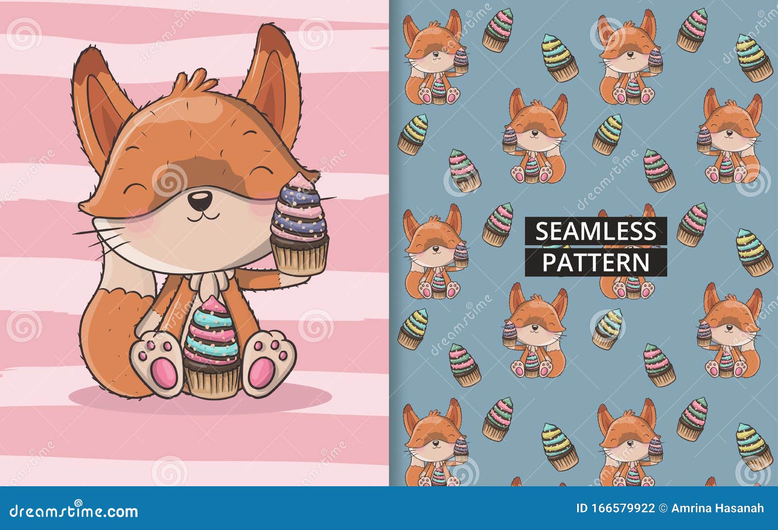 Seamless Comic Cartoon Cute Fox Vector Pattern. Hand Draw Doodle Art ...