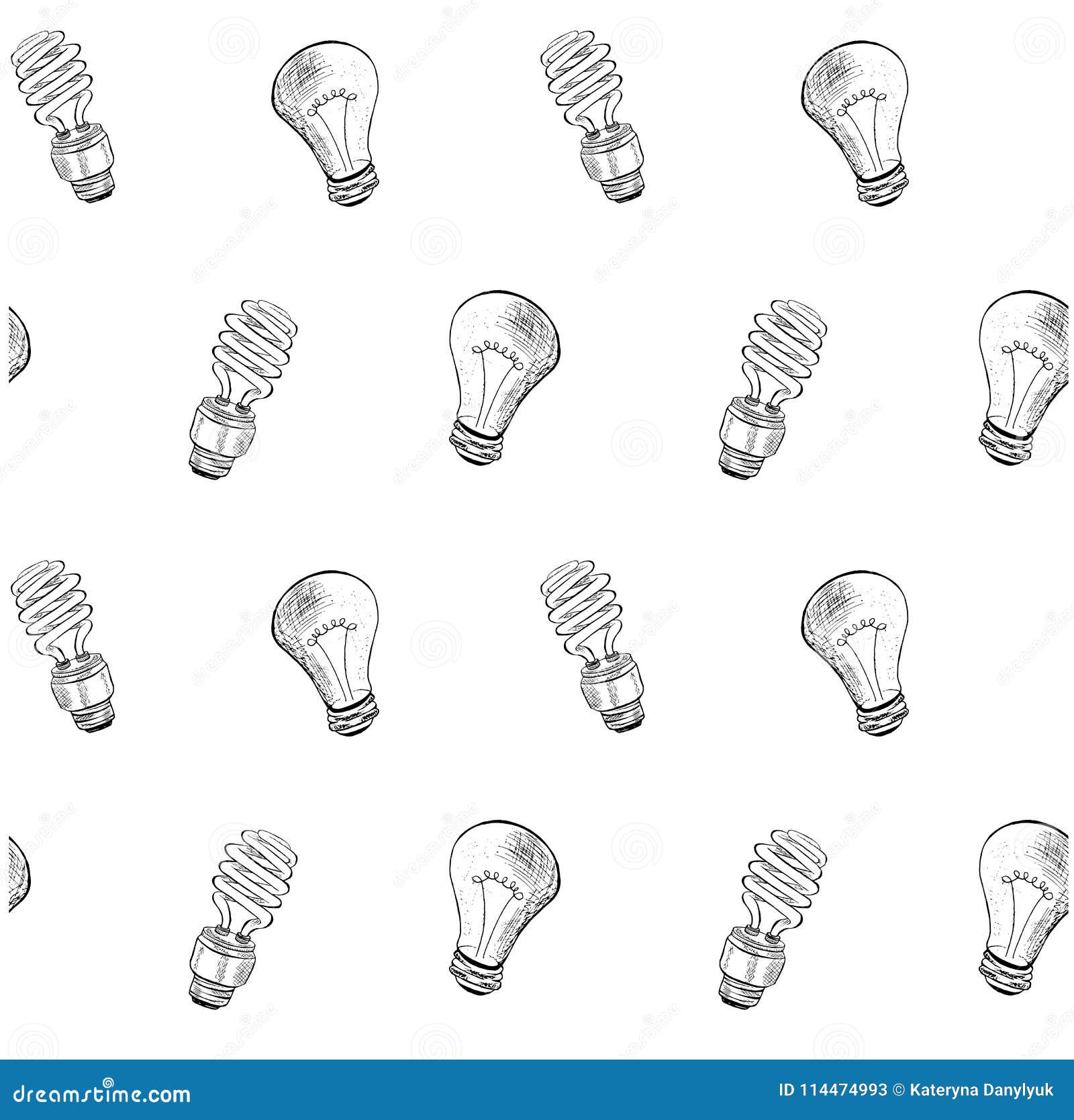 Seamless Compact Fluorescent Light Bulb and Light Bulb Sketch Pattern ...
